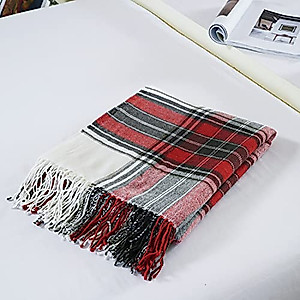 Bangya Acrylic Plaid Throw Blanket with Decorative Fringe for Travel，Bed, Sofa, Couch,Office (Red, 50inch x 60inch)
