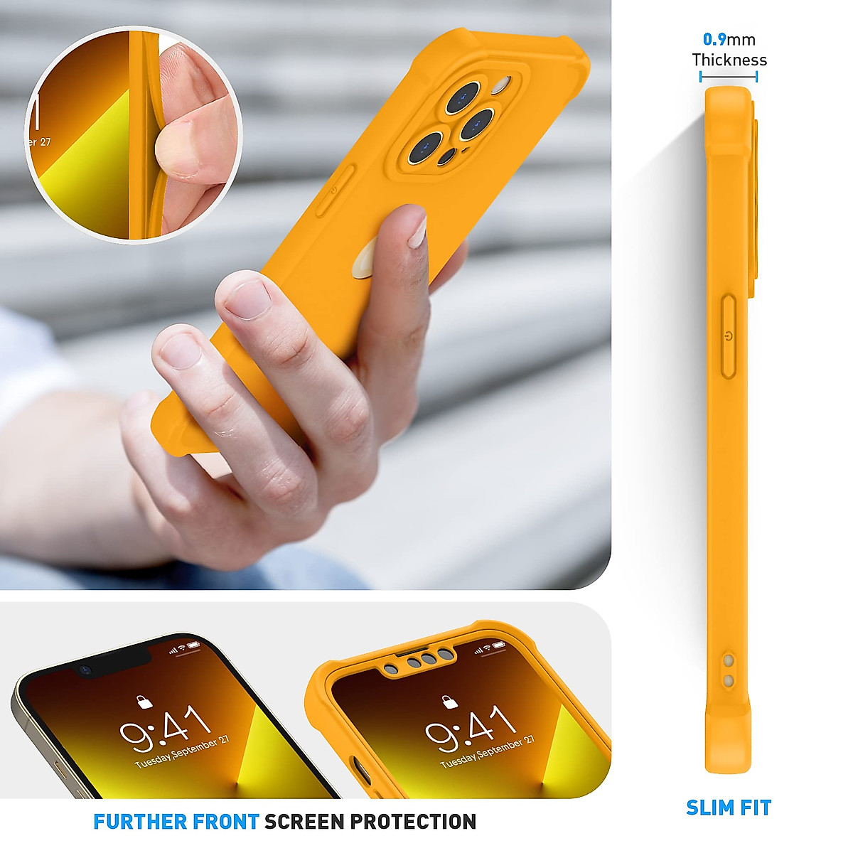 ORETECH for iPhone 13 Pro Max Case, with [2 x Screen Protectors] [15 Ft Military Grade Drop Test] [Camera Protection] 360° Shockproof Slim Thin Phone Case for iPhone 13 Pro Max Cover 6.7" - Yellow