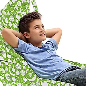 Lunarable Green Lounger Chair Bag, Fresh Fruit Pattern Apple Strawberry Pear Lemon Orange Watermelon, High Capacity Storage with Handle Container, Lounger Size, Apple Green and White