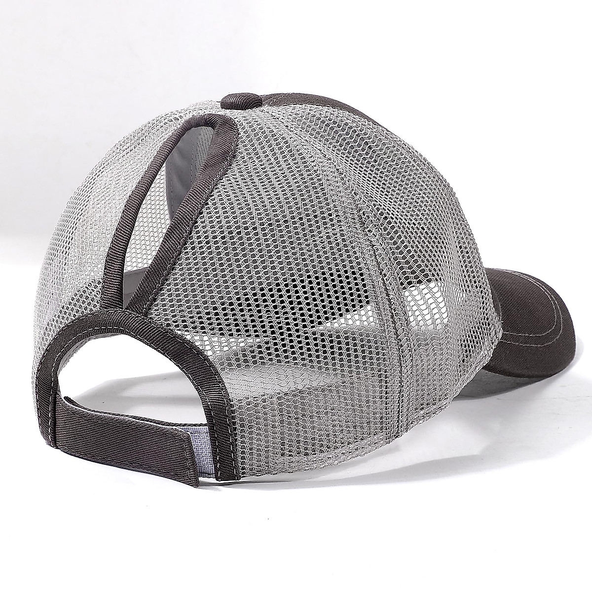 Lvaiz Womens Distressed Ponytail Baseball Cap Mesh Back American Flag Ponycaps Washed Dad Hat with Ponytail Hole Mesh Grey