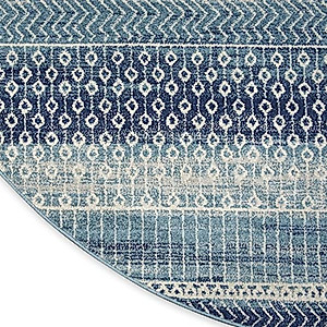 Nourison Passion Bohemian Navy Blue 8' x ROUND Area -Rug, Easy -Cleaning, Non Shedding, Bed Room, Living Room, Dining Room, Kitchen (8 Round)