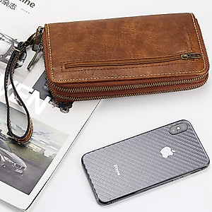 Autumnwell RFID Blocking Double Zipper Long Clutch Wallet Cellphone Wallet for Women with Hand Strap for Card, Cash, Coin, Bill (beige)