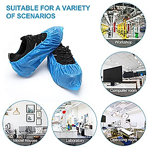 Hitituto Shoe Covers Disposable Non-slip for Indoors -100 Pack (50 Pairs) Waterproof Premium CPE Booties Shoes Protectors Coverings, fits up to size 11 US Men and 13 US Women, Blue, Large