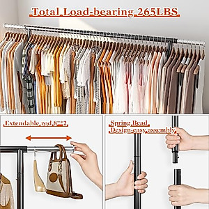 Raybee 77" W Clothing Rack Heavy Duty Clothes Racks for Hanging Clothes Rolling Clothes Rack with Wheels Portable Garment Rack Metal Clothing Rack Hold 265lbs Black 77''W×66''H×24''D