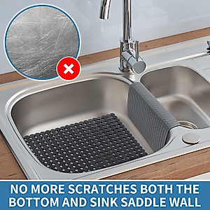 Bligli Silicone Sink Saddle, Large and Durable Sink Divider Mat with No Suction Cups, Kitchen Divided Sink Protector Mat for Glassware Dishes, Easy to Clean and No Smell, 11.8" x 12.4" (Grey)