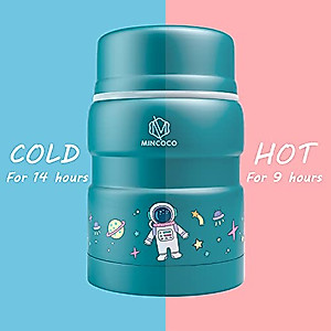 MINCOCO Insulated Food Jar Thermos for Hot Food, Lunch Container Keeps Hot/Cold, Stainless Steel Vacuum Bento Lunch Box for Kids/Adults with Spoon, 17 Ounce, Galaxy Series