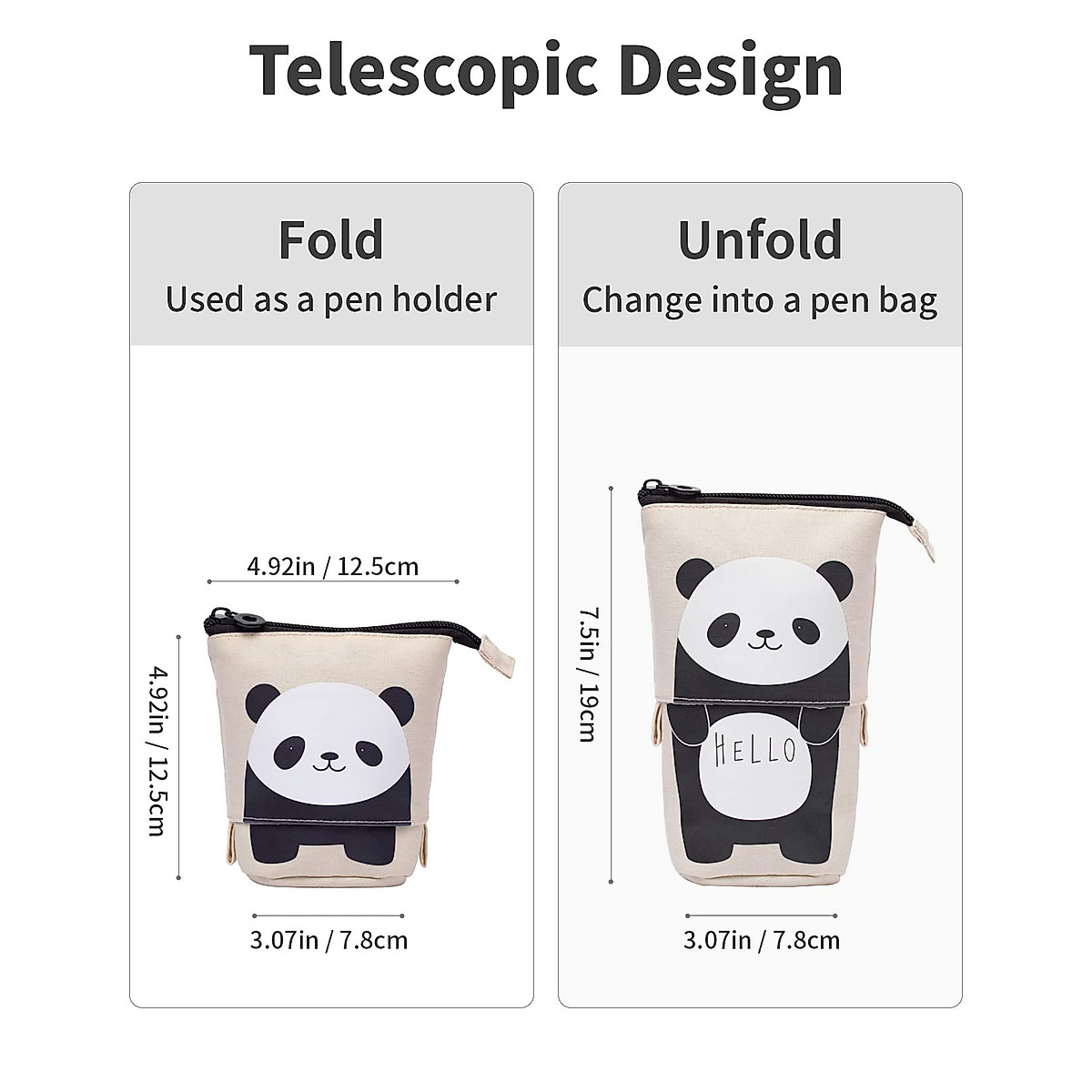 Sooez Standing Pencil Case, Cute Panda Pop Up Pencil Case, Durable Pen Pouch, Telescopic Pencil Holder Case, Kawaii Stand Up Pencil Case, Spacious Pencil Pouch Portable Pencil Bag for School Office