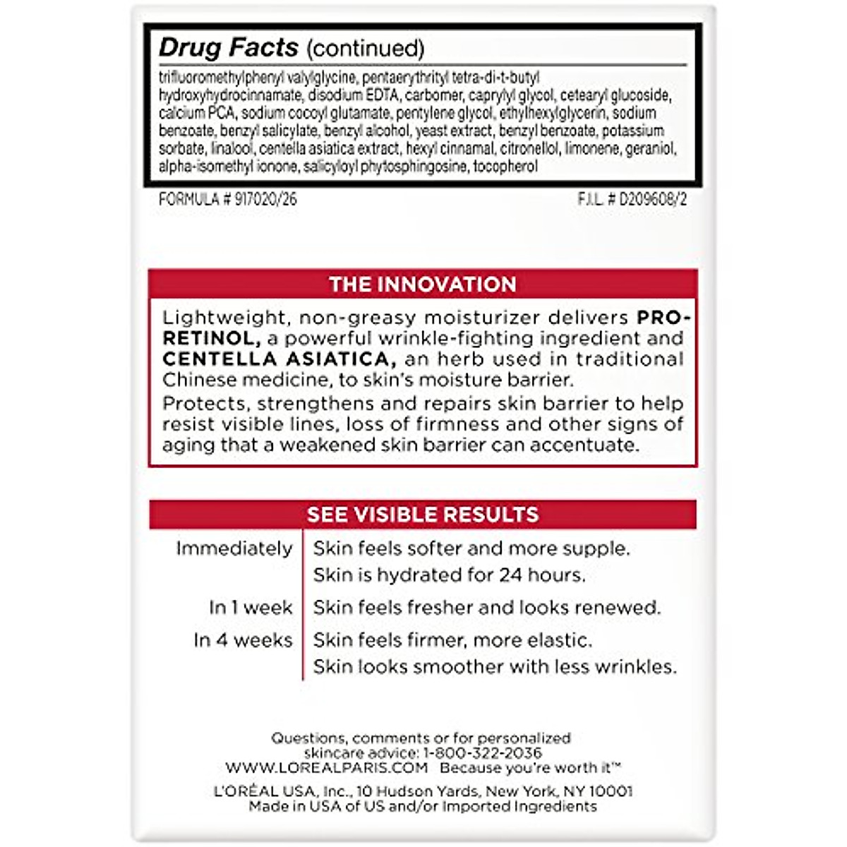 L'Oréal Paris Revitalift Anti-Wrinkle and Firming Face Moisturizer with SPF 25, Pro-Retinol and Centella Asiatica, Paraben Free, 1.7 oz (Packaging may vary)