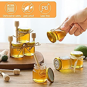 ComSaf Mini Honey Jars with Dipper 1.5oz - 40 Pack, Small Honey Glass Jar with Gold Lid, Tiny Hexagon Honey Jar in Bulk for Baby Shower, Wedding and Party Favors