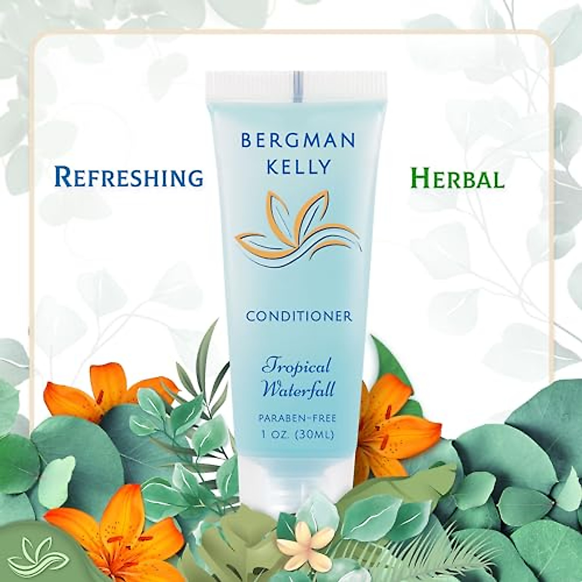 Bergman Kelly - Travel Shampoo and Conditioner Set - 1 fl oz, 100 Pieces, Tropical Waterfall - Delight Your Guests with Invigorating and Refreshing Hotel Toiletries and Guest Hospitality in Bulk