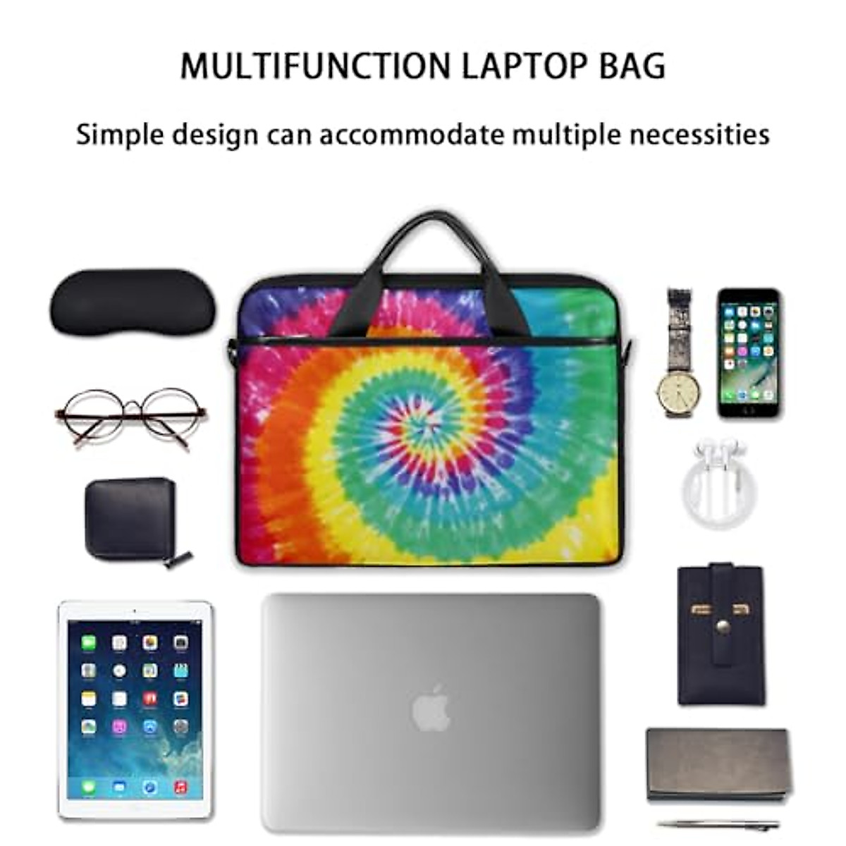 Tie Dye Painting Laptop Computer Bag Waterproof Shoulder Messenger Bag 13-15 inch Durable Laptop Tote Bag with Shoulder Strap Handle Lightweight Crossbody Briefcase
