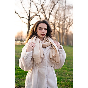 Achillea Two Tone Vintage Jacquard Paisley Pashmina Shawl Wrap Scarf (Champagne)