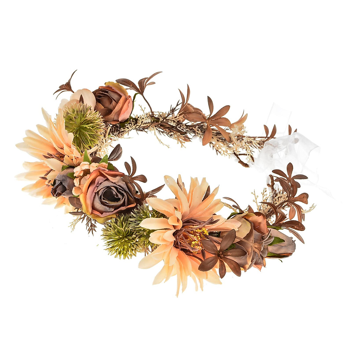DDazzling Sunflower Flower Crown Eucalyptus Halo Women Girls Headpiece Photo Prop (Coffee)