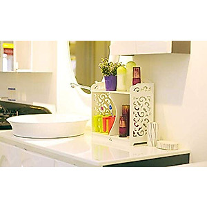 Countertop Bookshelf Wood Display Shelf Desktop Organizer Office Storage Rack Stand Shelf Decor White Desk Dresser Organizer for Desktop, Tabletop or Counter