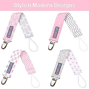Pacifier Metal Clip (4 Pack) for Babies, Infants, and Toddlers - Unisex Modern Pacifier Holder for Binky, Soothie, Toys - Cute Durable Lightweight Baby Accessory Baby Girl Gifts -Girl Pack-