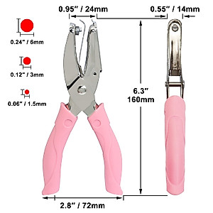 CheeMuii 3 Pieces Metal Handheld Paper Punch Single-Hole Tag Punch Set with Plastic Handle for Circle Holes for DIY Craft Tag