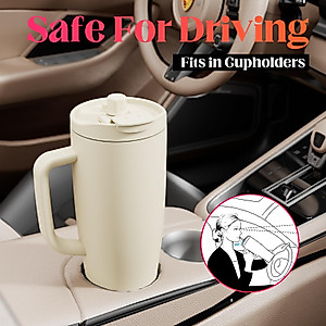 FOHGEE 40oz Tumbler with Handle and Straw Lid【Magnetic lid + Removable built-in straw】100% Leak-proof Travel Coffee Mug, Stainless Steel Insulated Cup, Keeps Cold for 24Hrs (ChillWave Cream Whisper)