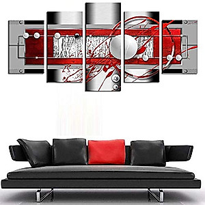 AWLXPHY Decor Abstract Canvas Wall Art Red Black Grey for Living Room Decor 5 Pieces Framed Painting Modern Simple Circle Round Line HD Print Artworks Giclee(White, W40 x H20)