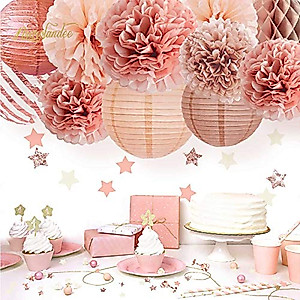 NICROLANDEE Rose Gold Party Decorations -12PCS Elegant Party Supplies Tissue Pom Poms Paper Lantern Glitter Confetti 30G for Wedding Bridal Shower Baby Shower Birthday Bachelorette Party Decorations