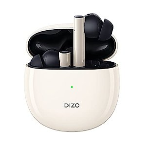 DIZO GoPods Bluetooth 5.2 Headphones TWS Active Noise Canceling Earbuds Hi-Fi Bass Boost Built-in Waterproof Wireless Headset Mic 25H Play Time Super Low Latency Gaming Mode White