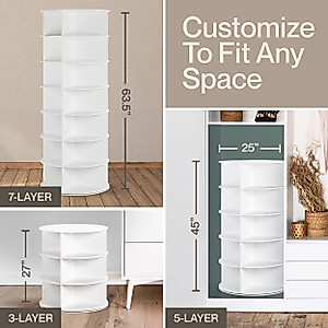 LOFT + IVY Rotating Shoe Rack tower Updated Version -360 Spinning Shoe Rack organizer-Lazy Susan for shoes - Fits 28 pairs of shoes - Spinning and Revolving Round Shoe Rack Carousel - 7 tier shoe rack