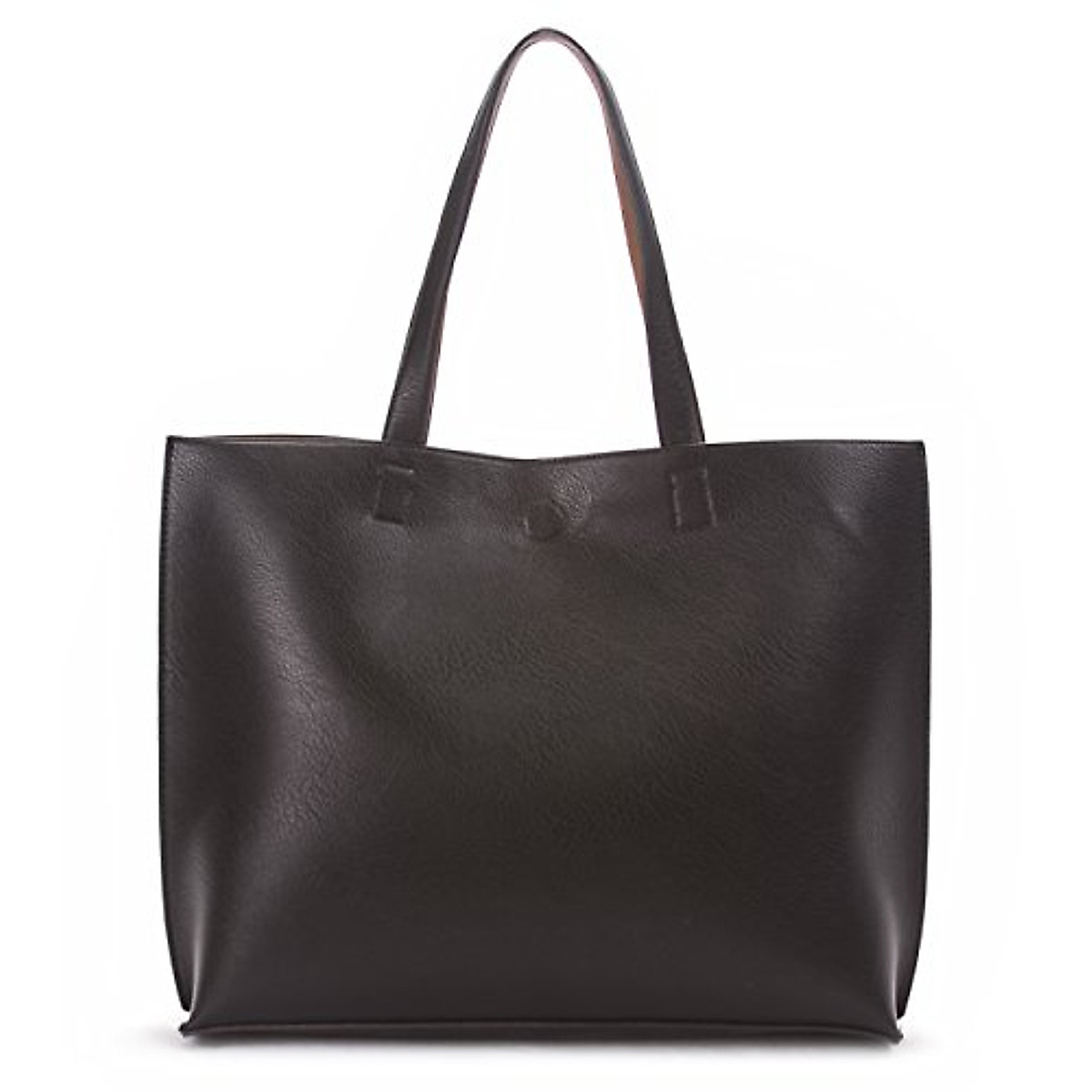 Overbrooke Reversible Tote Bag - Vegan Leather Womens Shoulder Tote with Wristlet, Black/Light Brown, Large