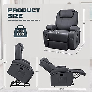 JUMMICO Power Lift Recliner Chair with Massage for Elderly Faux Leather Modern Reclining Sofa Chair with Cup Holders, Remote Control, Adjustable Furniture (Navy Blue)