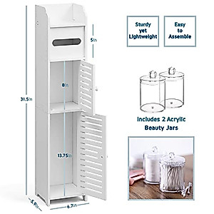 MEZHI Bathroom Storage Cabinet Floor Standing Toilet Paper Organizer Shelves with Door (White)