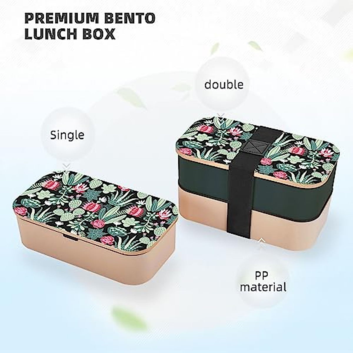 Cactus Premium Bento Lunch Box, 2 Compartments Leakproof Lunch Box With Cutlery For Adults, Microwave & Dishwasher Safe