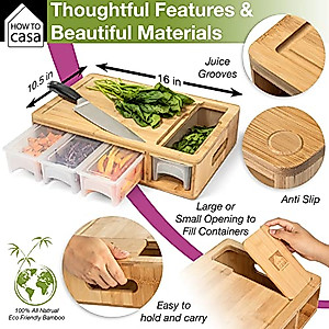 Bamboo Cutting Board with Containers for Storage - Zero-Mess Meal Prep Station