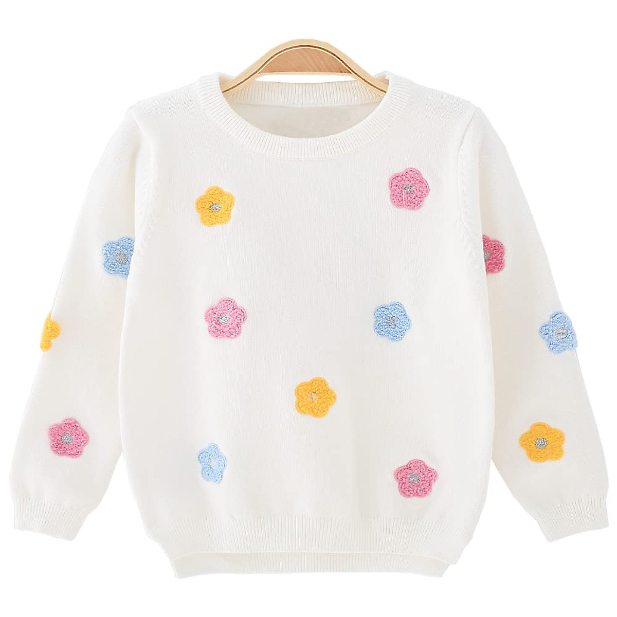 Peacolate 3-7Years Little Baby Girls Pants Set 2pcs Cotton Sweater and Embroidered Bootcut Jeans(white flower,6Years)