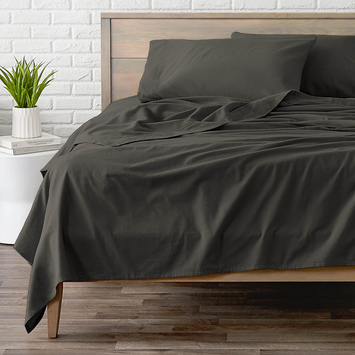 Bare Home Flannel Sheet Set with Flannel Duvet Set Bundle (Queen, Grey)