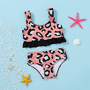 YOUNGER TREE Toddler Swimsuit Girl 2-Pieces Leopard Bathing Suits Halter Top Bikini Bottoms Swimming Suit Kids Beach Swimwear (5-6T, Pink Leopard)…