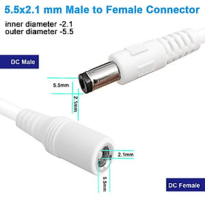 SIOCEN【2-Pack DC Power Extension Cable 13ft 5.5mm x 2.1mm 12V DC Security Camera Extension Cord Male to Female for CCTV Indoor,Standalone LED Strip,DC Power Supply Adapter Extender Cable