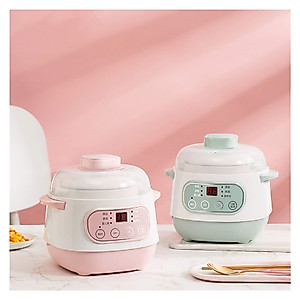 Intelligent Electric Slow Cooker Ceramics Water Stew Pot 200W Smart Reservation+Timing Electric Cooker Stew 1L Household (Color : Pink)