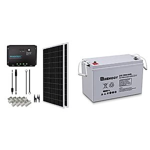 Renogy 200 Watt 12 Volt Monocrystalline Solar Panel Starter Kit & Deep Cycle AGM Battery 12 Volt 100Ah for RV, Solar Marine and Off-Grid Applications, Gray, Model Number: RNG-BATT-AGM12-100