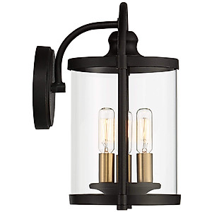 Avani Modern Contemporary Outdoor Wall Light Fixture Black Warm Brass 13" Clear Glass Shade for Exterior House Porch Patio Outside Deck Garage Yard Front Door Garden Home - John Timberland