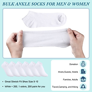 200 Pairs Thin Low Cut Ankle Socks Polyester Comfortable Lightweight Sock for Men Teens Team Charity Event Supplies Bulk Pack (White)