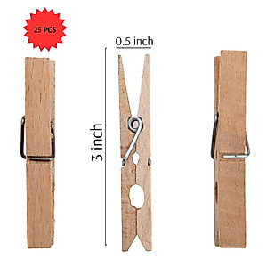 25pcs Clothes Pins Wooden | Clothespins 3-inch | Heavy Duty Wood Clips | Wooden Clothes Pins | Clothes Pins Wooden | Wood Clothespin | Clothes Pegs | Clothespins