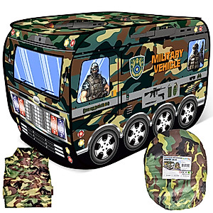 FUN LITTLE TOYS Military Pop Up Play Tent with Army Costume, Children Play Tent for Indoor & Outdoor