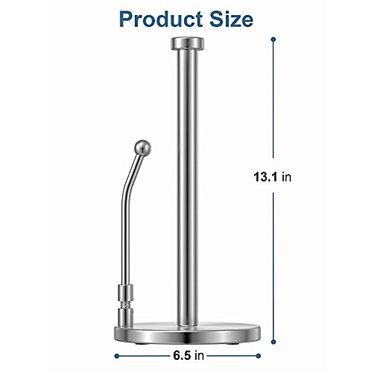 SMARTAKE Paper Towel Holder for One Hand Tear, Paper Towel Dispenser Standing Weighted Base Non Slip, Spring Arm Fit Most Size Paper Roll, Stainless Steel Paper Towel for Kitchen Countertop Silver