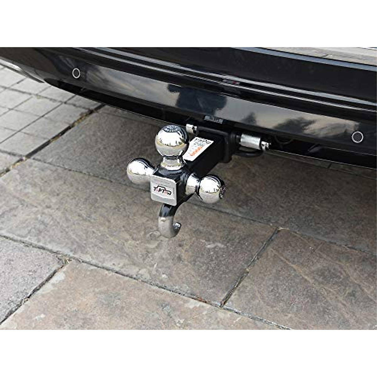 TOPTOW 64180L Trailer Receiver Hitch Triple Ball Mount with Hook, Fits for 2 inch Receiver, Chrome Balls, 2 inch Shank, with 5/8 inch Lock