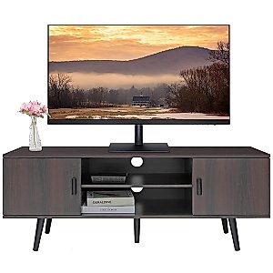 Iwell TV Stand for 55 inch TV, Mid Century Modern TV Stand with Storage, Entertainment Center with 2 Cabinet & 2 Shelves, Retro TV Console Table for Living Room, Bedroom, Black Oak