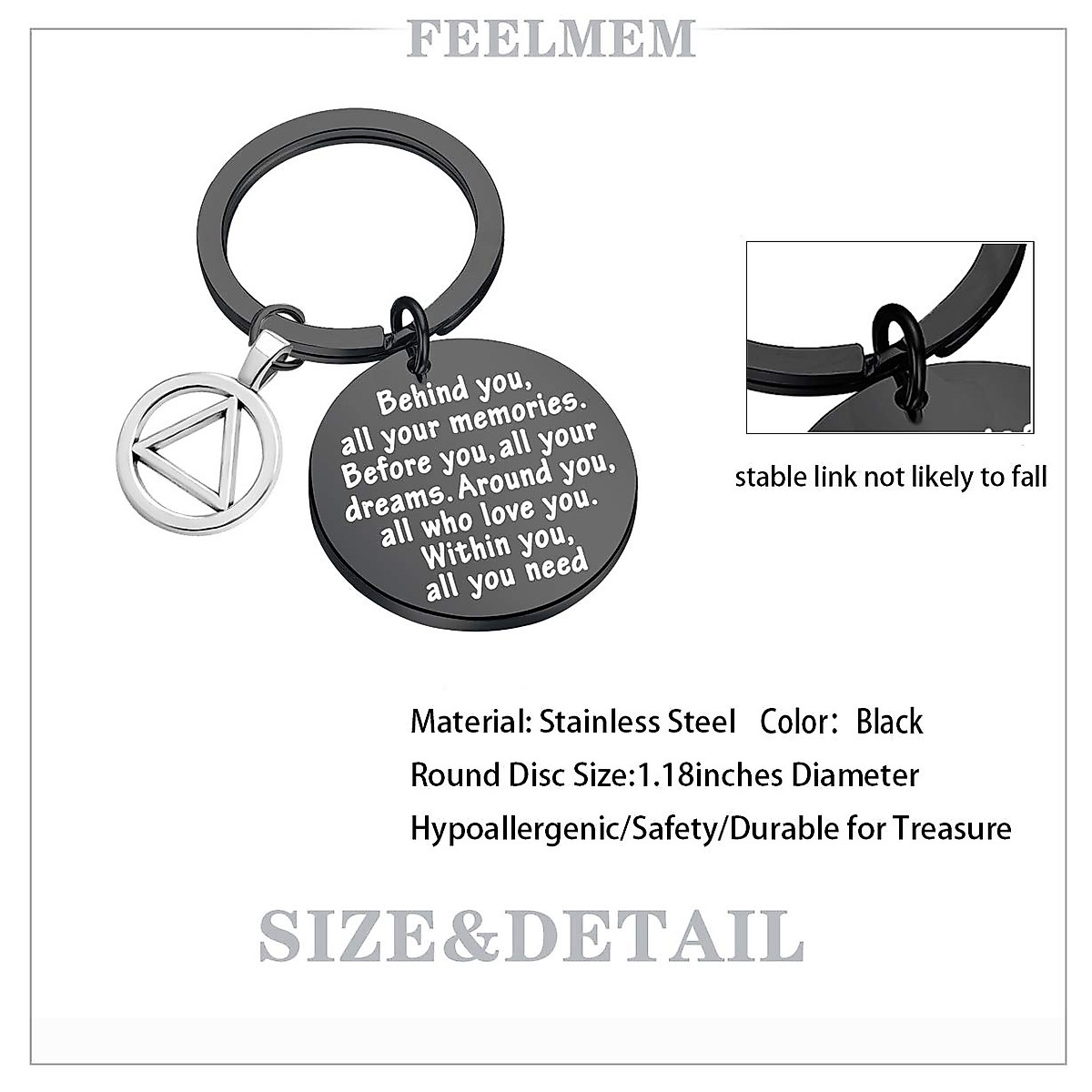 FEELMEM Sobriety Gift Keychain Addiction Recovery Gift AA Alcoholics Anonymous Warrior Recovery Gift New Beginnings Gift(black)