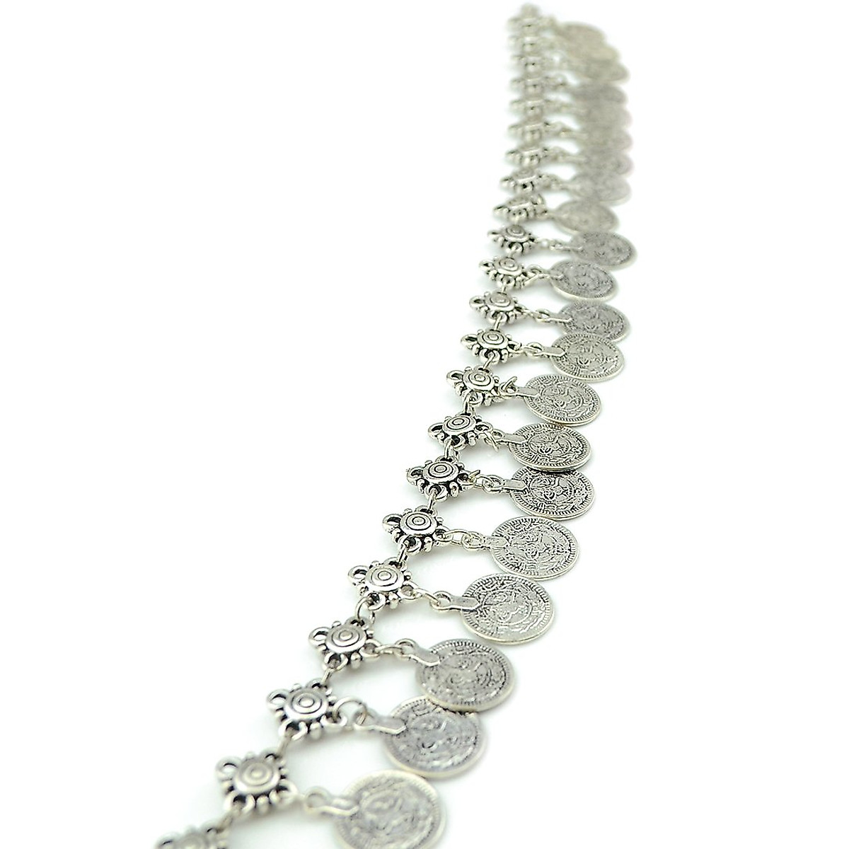 idealway Gypsy Silver Dangle Coins Belly Chain Hippie Boho Belt Belly Dance Chain Body Jewelry (AS)