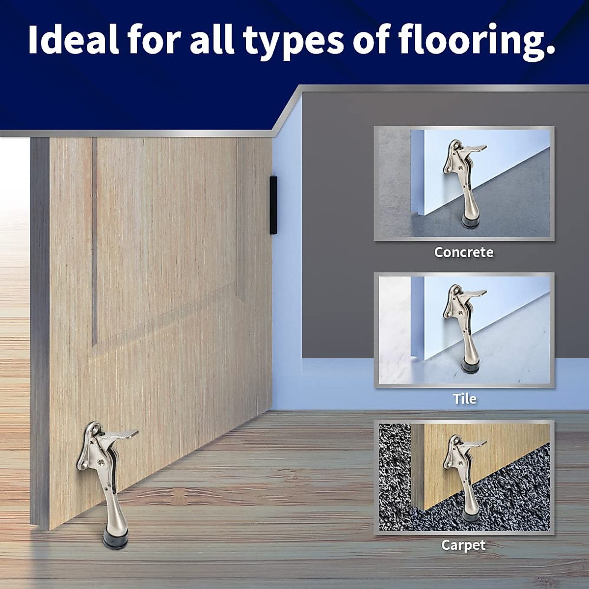 HOME&I One Touch Easy Pedal Door Stop Stopper Height Adjustable Kick Down Door Stop with Rubber Tip Spring Lever Screw Type (Black)