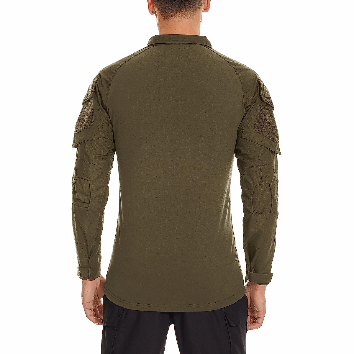 TACVASEN Tactical Shirt for Men 1/4 Zip Combat Shirt Long Sleeve with Pockets Army Pullover Military Lightweight Hiking Shooting Training Green L