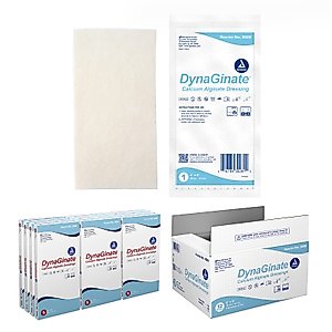 Dynarex DynaGinate Calcium Alginate Wound Dressing - Sterile, Non-Stick Topical Wound Pads - Absorbent Gel Patches For Moderate To High Exuding Cuts - For Medical & Home Use - 4"x 8", 12 Boxes of 5