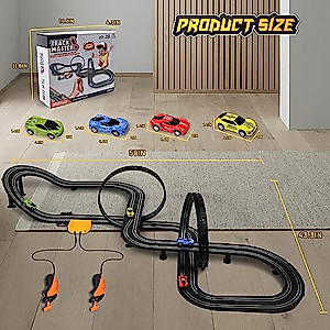 Slot Car Race Track Sets Toys for Kids with 4 Slot Cars & 22 FT Dual Racing Game Lap Overpass Track, High-Speed Race Car Track Toys for Boys, Gifts for 5 6 7 8 9 10 11 12+ Boys Girls