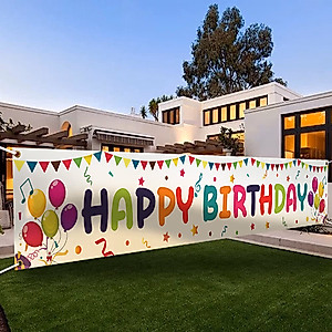 Large Colorful Happy Birthday Yard Banner Sign 118x19.7 inch with Brass Grommets and Hanging Rope Birthday Party Outdoor & Indoor Party Decoration Banner